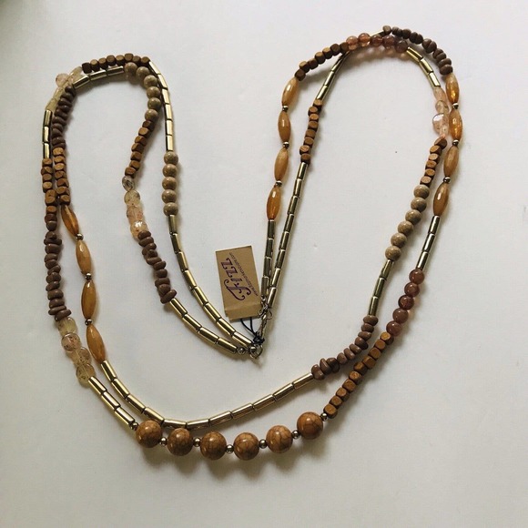 Fizz | Jewelry | Fizz Double Strand Necklace Wood Beads Gold Tone 3638 ...